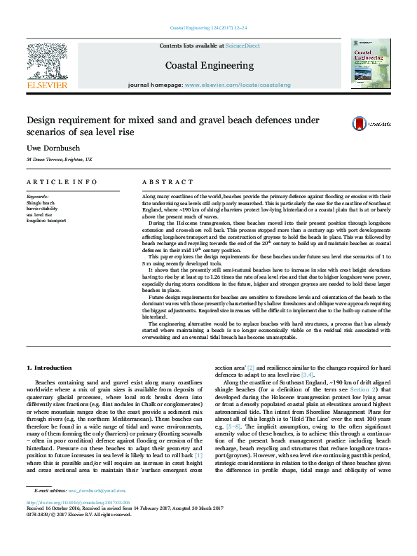 (PDF) Design requirement for mixed sand and gravel beach defences under ...