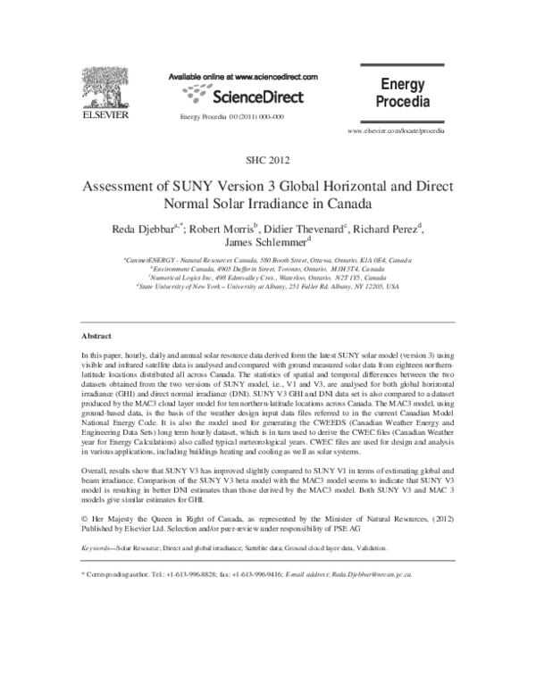 (PDF) Assessment of SUNY Version 3 Global Horizontal and Direct Normal ...