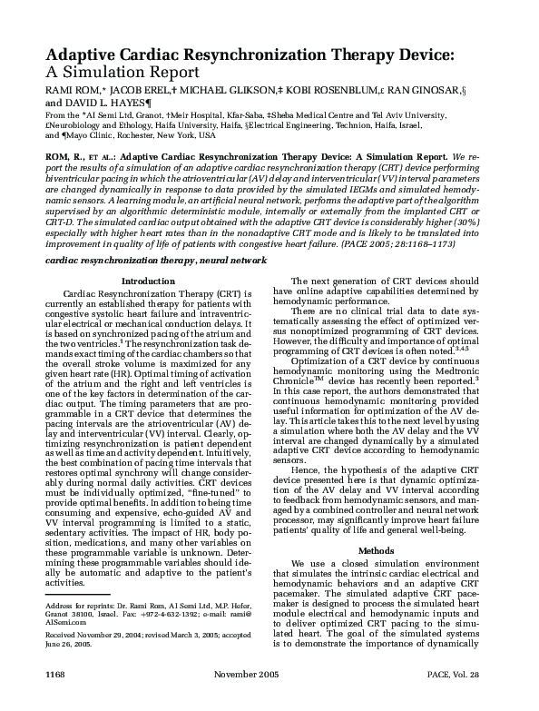 (PDF) Adaptive Cardiac Resynchronization Therapy Device: A Simulation ...