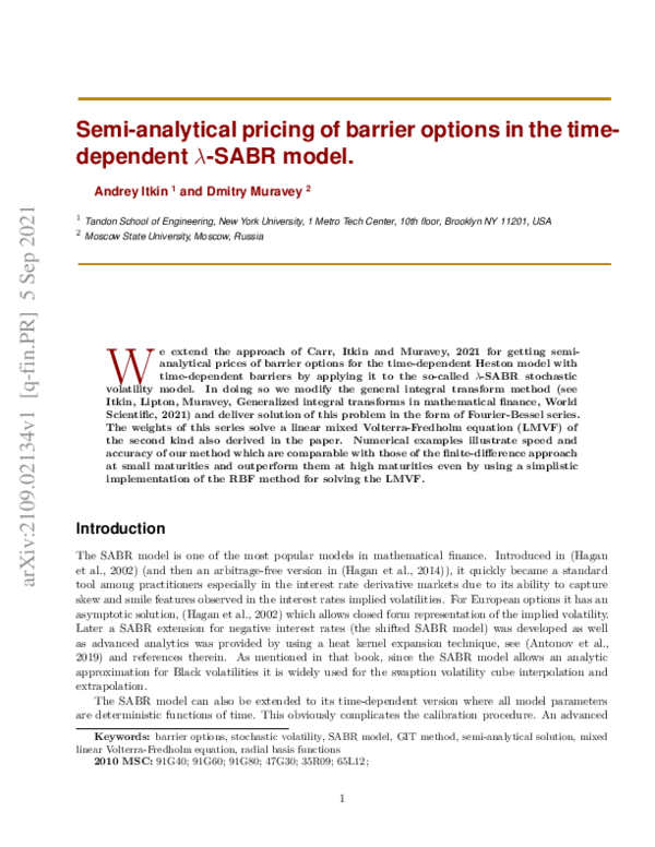 (PDF) Semi-analytical pricing of barrier options in the time-dependent $\lambda$-SABR model