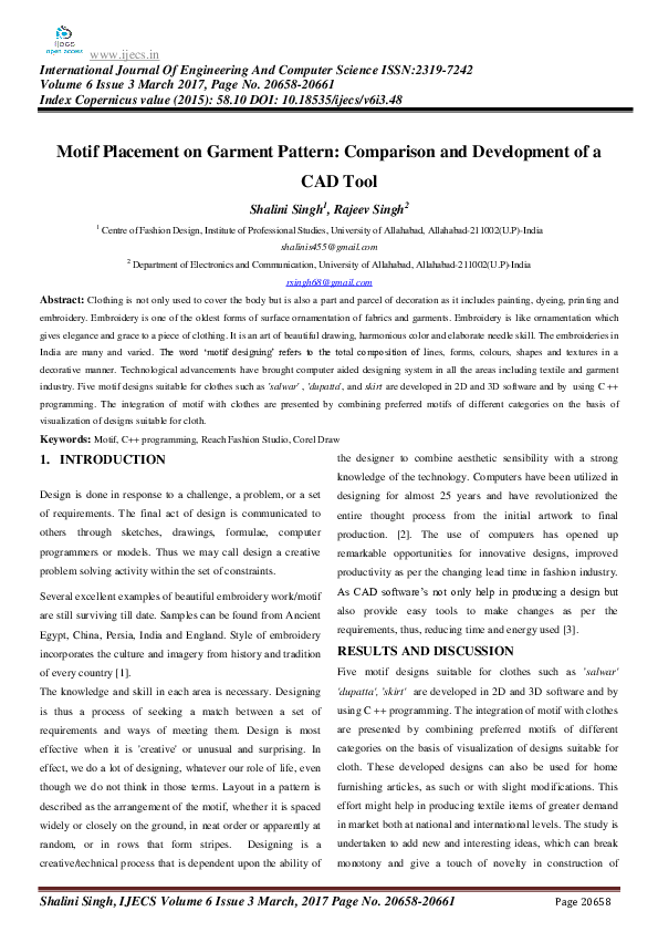 (PDF) Motif Placement on Garment Pattern: Comparison and Development of ...
