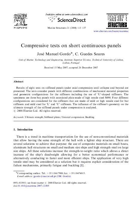 (PDF) Compressive tests on short continuous panels