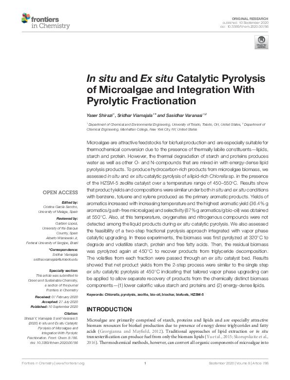 (PDF) In situ and Ex situ Catalytic Pyrolysis of Microalgae and Integration With Pyrolytic ...