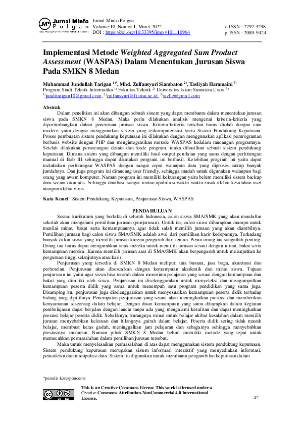 (PDF) Implementasi Metode Weighted Aggregated Sum Product Assessment (WASPAS) Dalam Menentukan ...