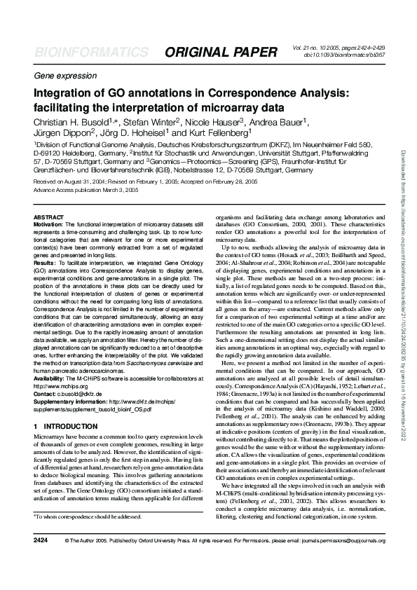 (PDF) Integration of GO annotations in Correspondence Analysis: facilitating the interpretation ...