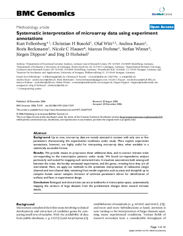(PDF) Systematic interpretation of microarray data using experiment annotations