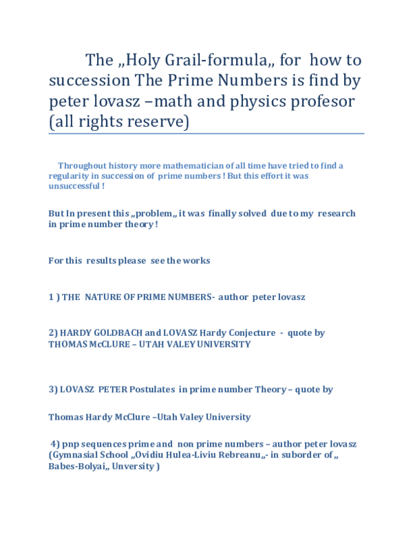 (DOC) The ,Holy Grail-formula, for how to succession The Prime Numbers ...