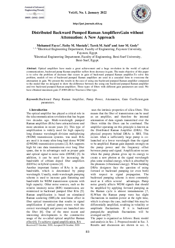 (PDF) Distributed Backward Pumped Raman Amplifiers Gain without Attenuation: A New Approach