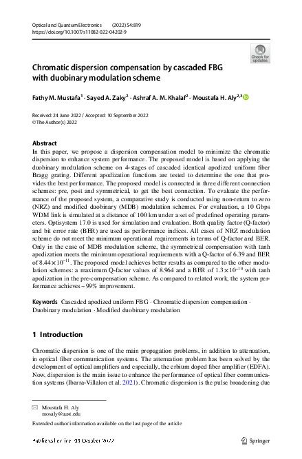 (PDF) Chromatic dispersion compensation by cascaded FBG with duobinary modulation scheme
