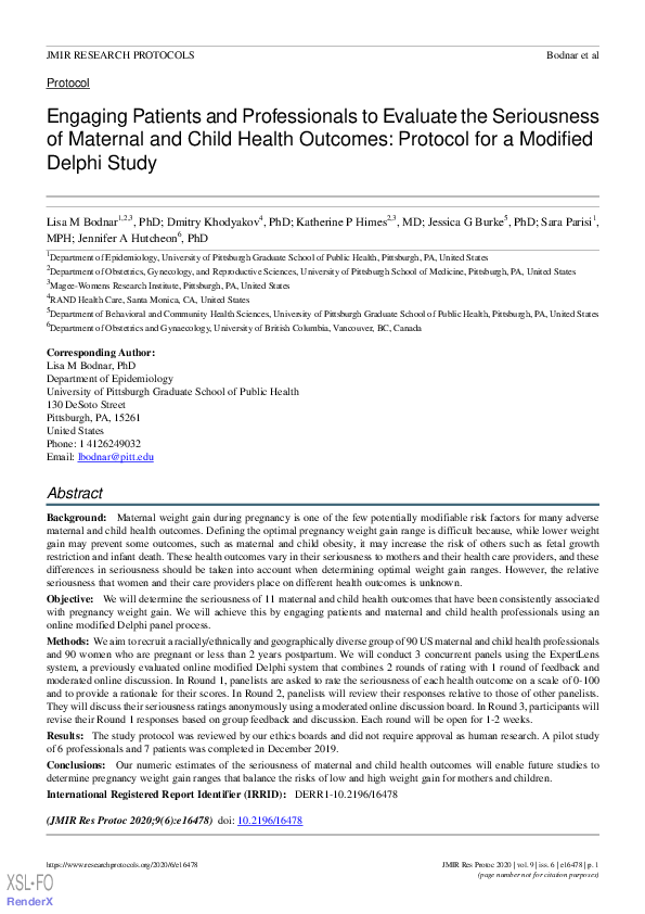 (PDF) Engaging Patients and Professionals to Evaluate the Seriousness of Maternal and Child ...