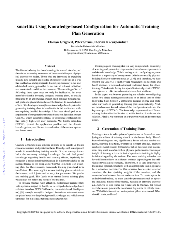 (PDF) smartfit: Using Knowledge-based Configuration for Automatic Training Plan Generation ...