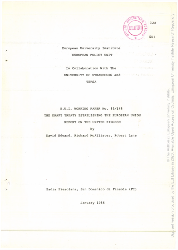 (PDF) The draft treaty establishing the European union : report on the ...