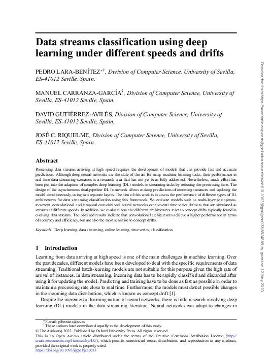 (PDF) Data streams classification using deep learning under different speeds and drifts