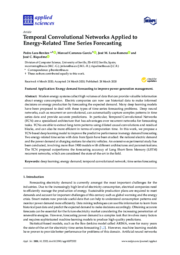 (PDF) Temporal Convolutional Networks Applied to Energy-Related Time Series Forecasting
