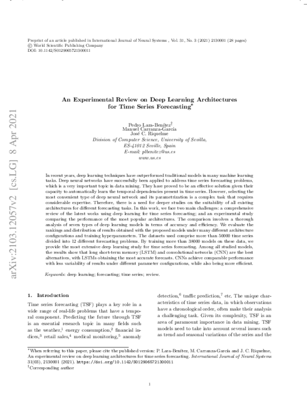 (PDF) An Experimental Review on Deep Learning Architectures for Time Series Forecasting