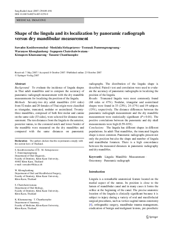 (PDF) Shape of the lingula and its localization by panoramic radiograph versus dry mandibular ...