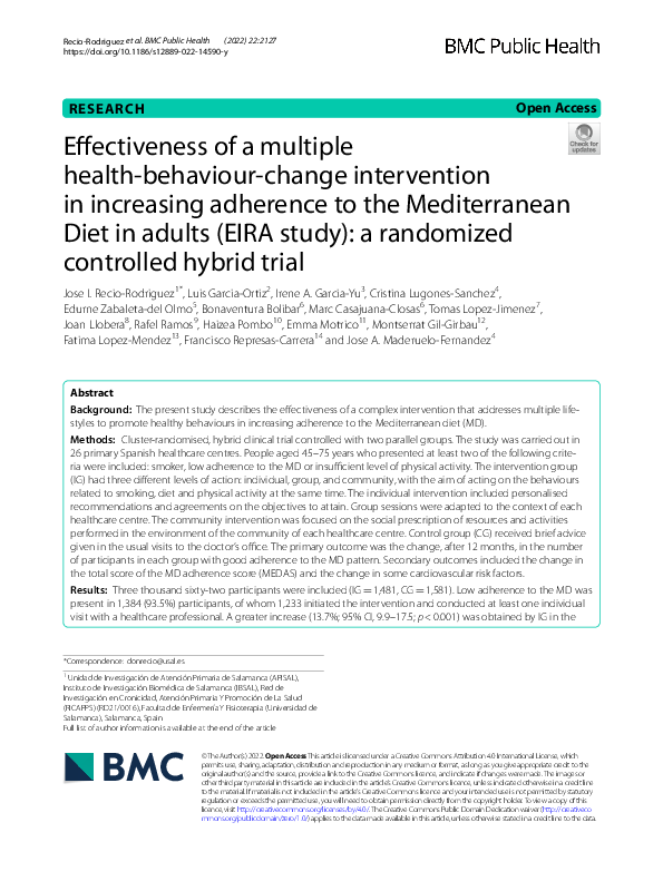 (PDF) Effectiveness of a multiple health-behaviour-change intervention in increasing adherence ...