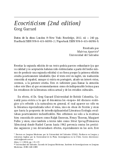 (PDF) Greg Garrard, Ecocriticism (The New Critical Idiom)