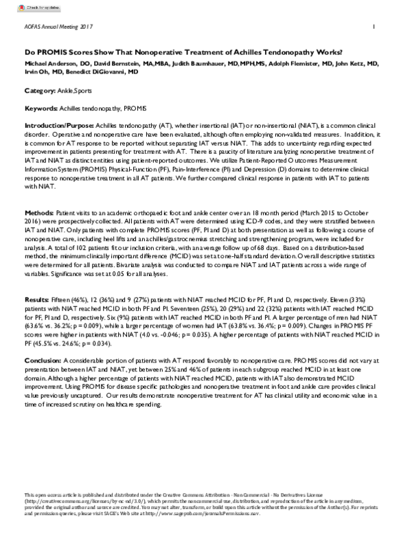(PDF) Do PROMIS Scores Show That Nonoperative Treatment of Achilles ...