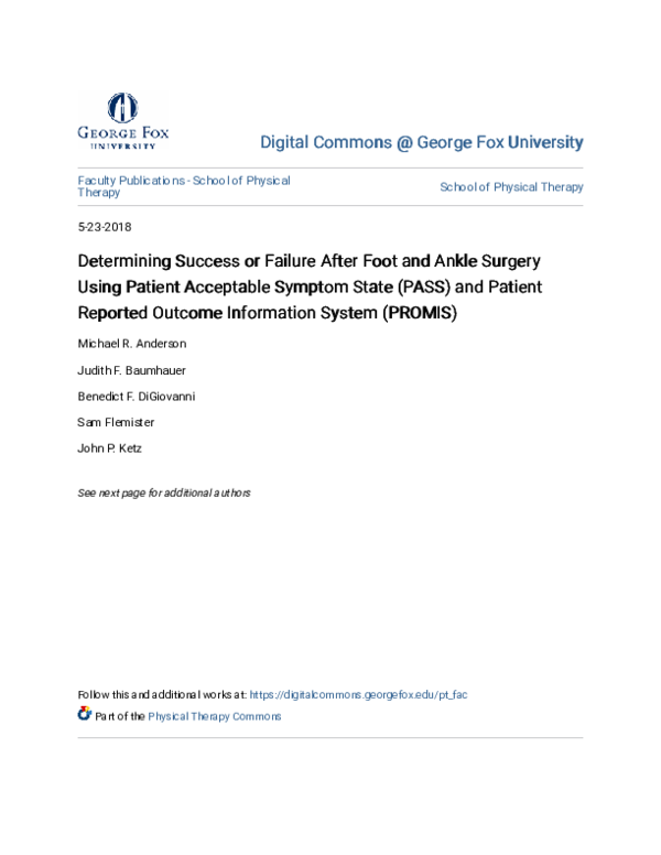 (PDF) Determining Success or Failure After Foot and Ankle Surgery Using ...
