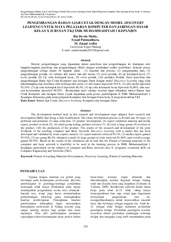 (PDF) Pengembangan Bahan Ajar Cetak dengan Model Discovery Learning untuk Mata Pelajaran ...