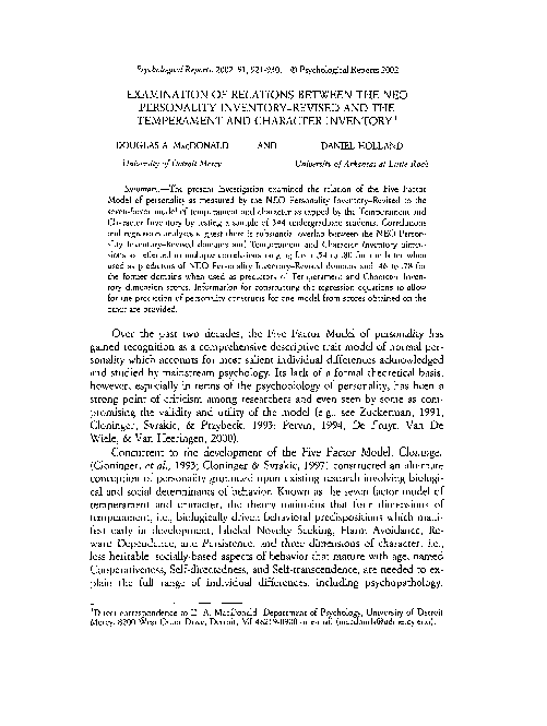(PDF) Examination of Relations Between the Neo Personality Inventory ...