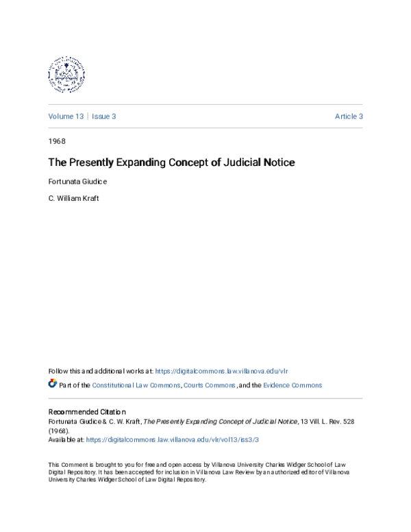 (PDF) The Presently Expanding Concept of Judicial Notice