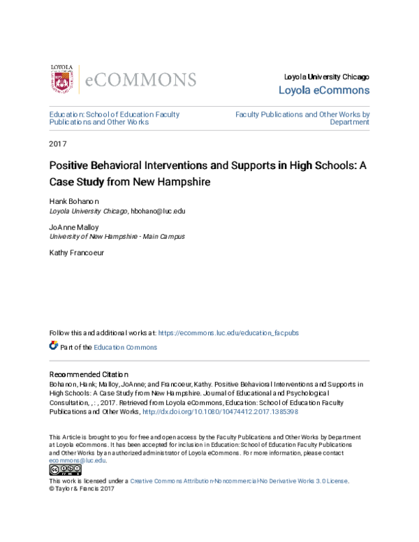 (PDF) Positive Behavioral Interventions and Supports in High Schools: A ...