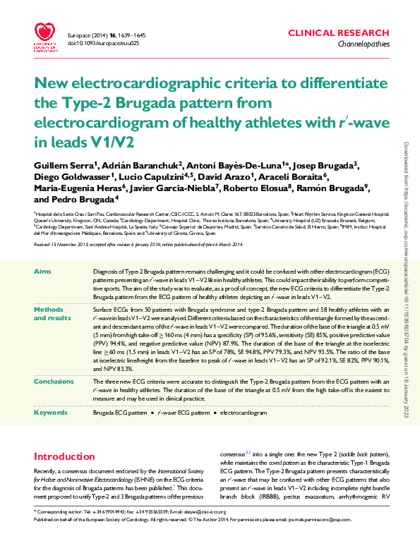 (PDF) New electrocardiographic criteria to differentiate the Type-2 ...
