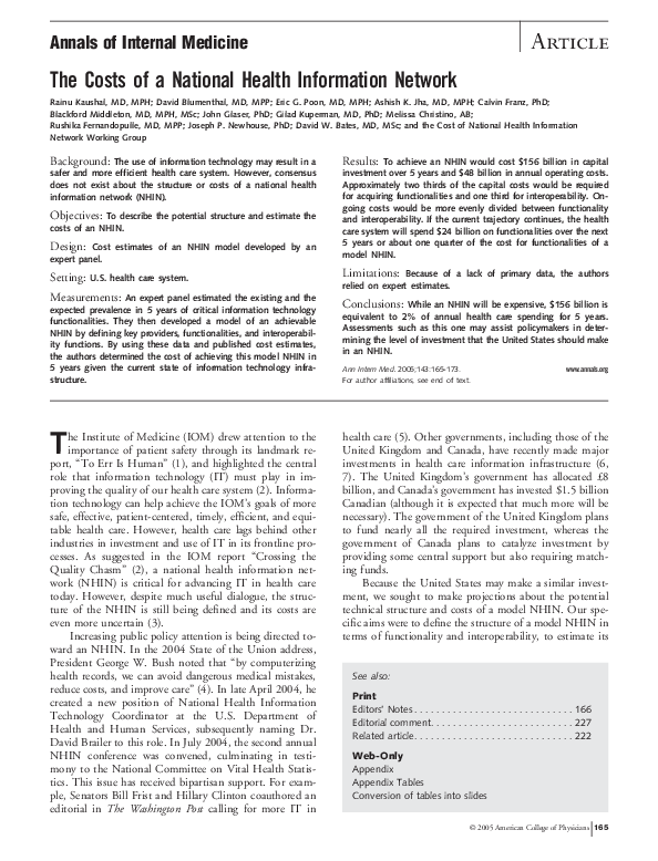(PDF) The Costs of a National Health Information Network