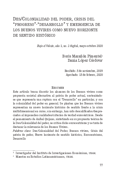 (PDF) Des/colonialidad del poder, crisis del “Progreso”-“Desarrollo” y ...