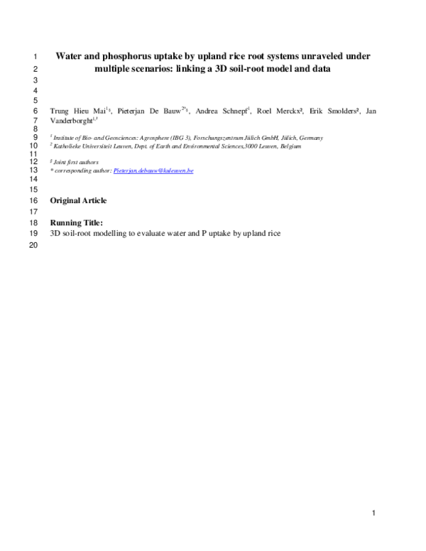 (PDF) Water and phosphorus uptake by upland rice root systems unraveled ...