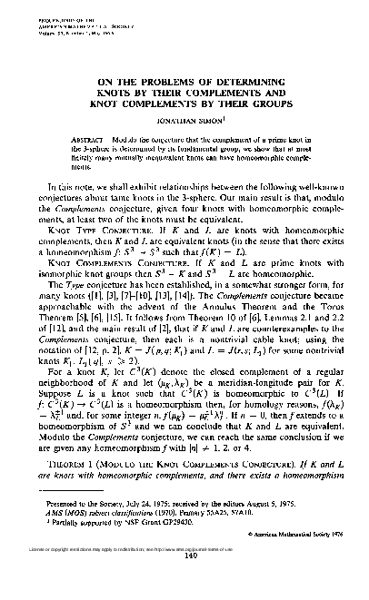 (PDF) On the Problems of Determining Knots by Their Complements and ...