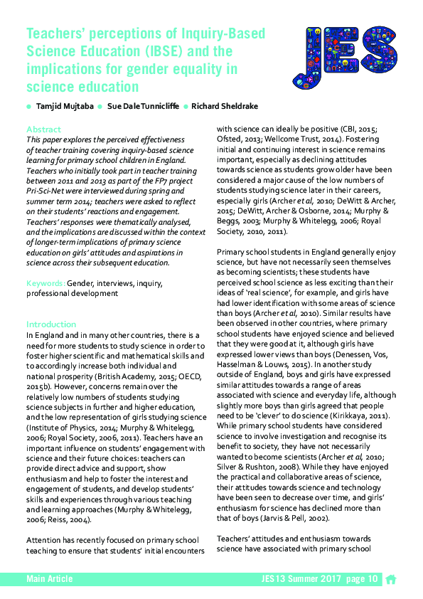 (PDF) Teachers’ perceptions of Inquiry-Based Science Education (IBSE ...