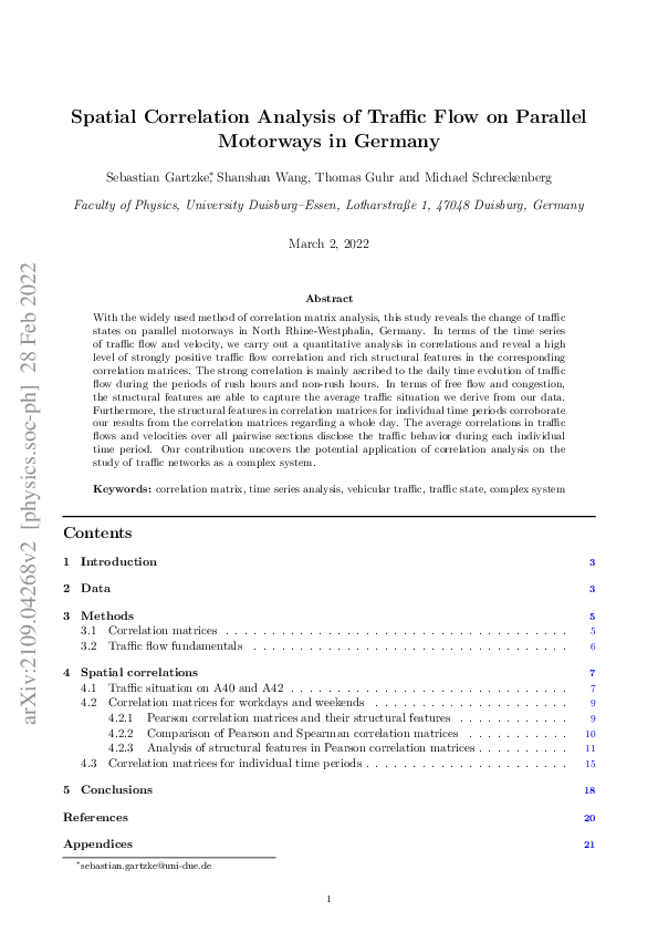 (PDF) Spatial correlation analysis of traffic flow on parallel motorways in Germany | Michael ...