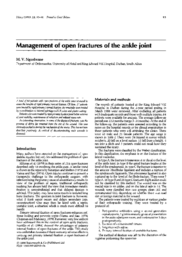 (PDF) Management of open fractures of the ankle joint