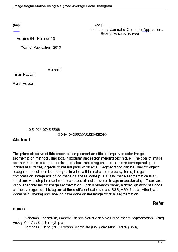 (PDF) Image Segmentation using Weighted Average Local Histogram
