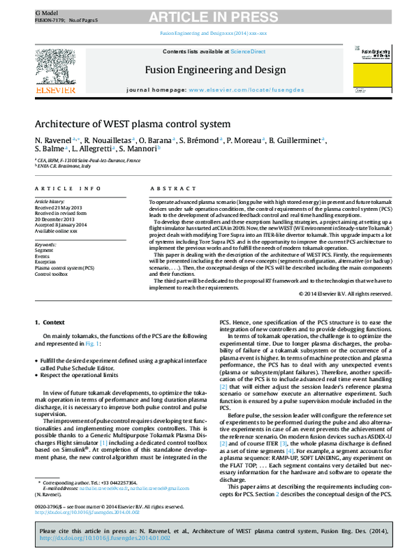 (PDF) Architecture of WEST plasma control system | Simone Mannori ...