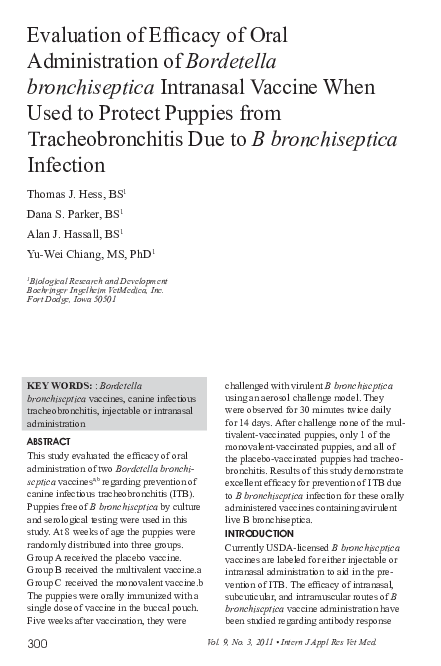 (PDF) Evaluation of Efficacy of Oral Administration of Bordetella ...