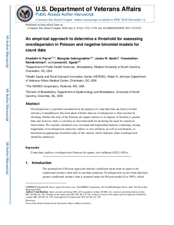Pdf An Empirical Approach To Determine A Threshold For Assessing Overdispersion In Poisson And