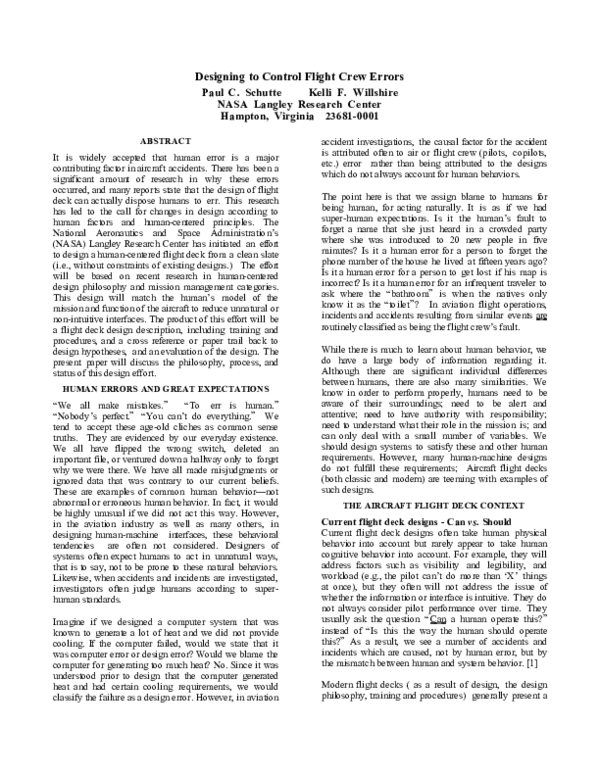 (PDF) Designing to control flight crew errors