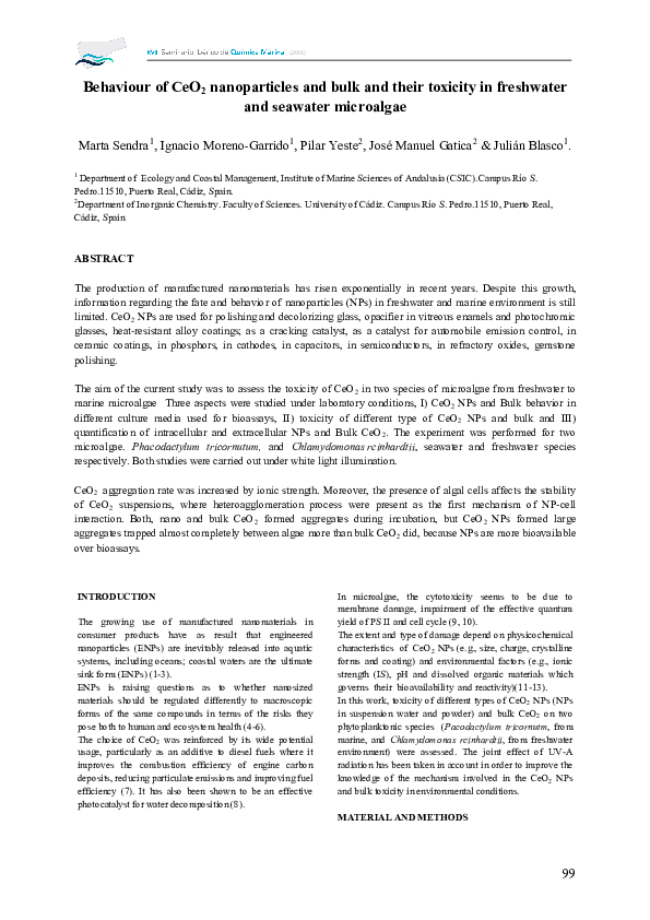 (PDF) Behaviour of CeO2 nanoparticles and bulk and their toxicity in ...