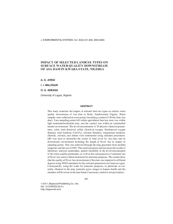 (PDF) Impact of Selected Landuse Types on Surface Water Quality ...