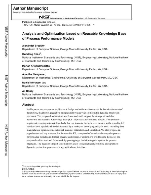(PDF) Analysis and Optimization based on Reusable Knowledge Base of Process Performance Models
