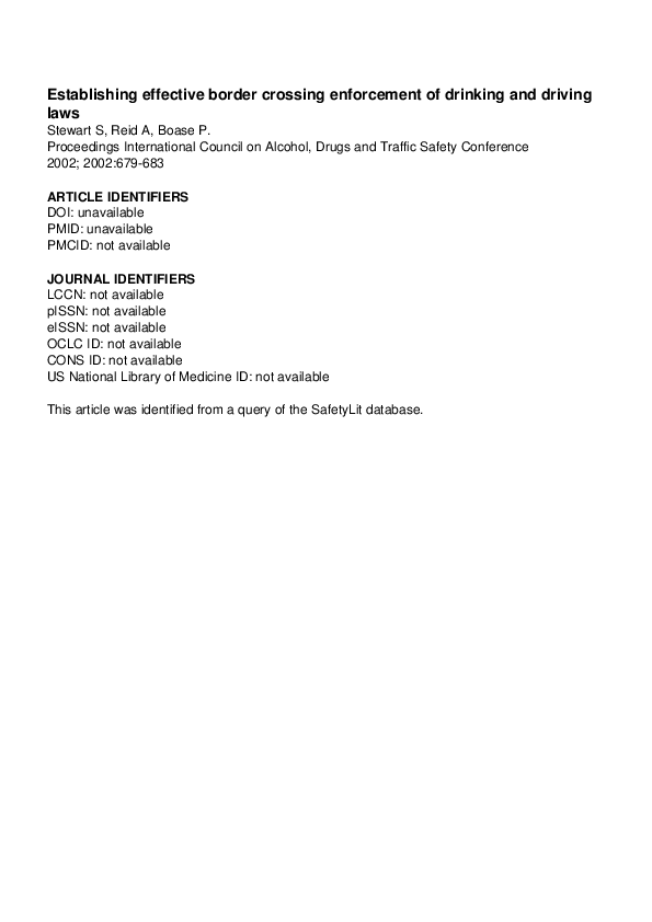 (PDF) Establishing Effective Border Crossing Enforcement of Drinking ...