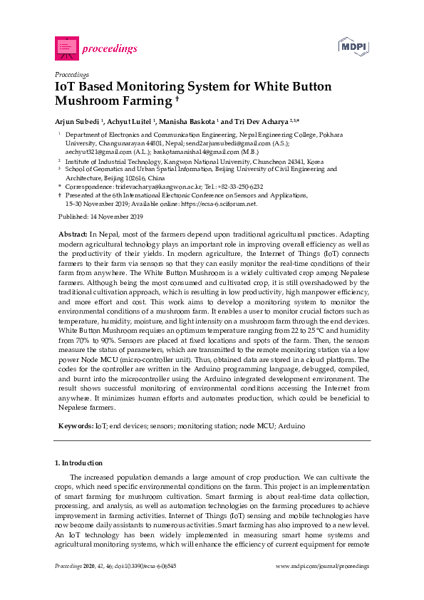 Pdf Iot Monitoring For White Button Mushroom Farms