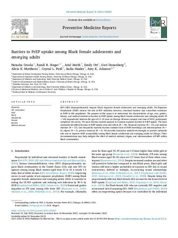 (PDF) Barriers to PrEP uptake among Black female adolescents and ...
