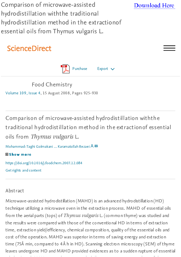 (PDF) Comparison of microwave-assisted hydrodistillation withthe ...