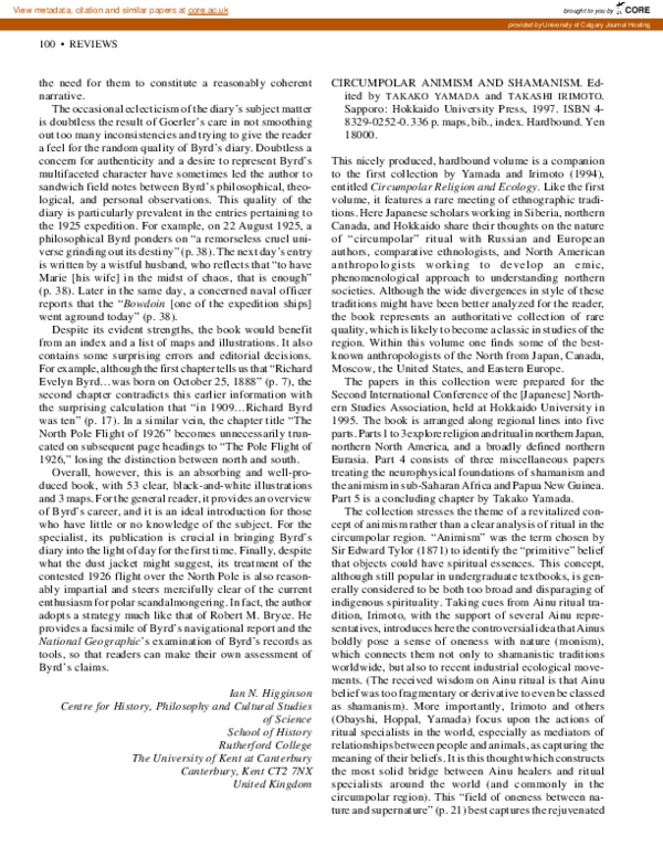 (PDF) Circumpolar Animism and Shamanism, edited by Takako Yamada and Takashi Irimoto