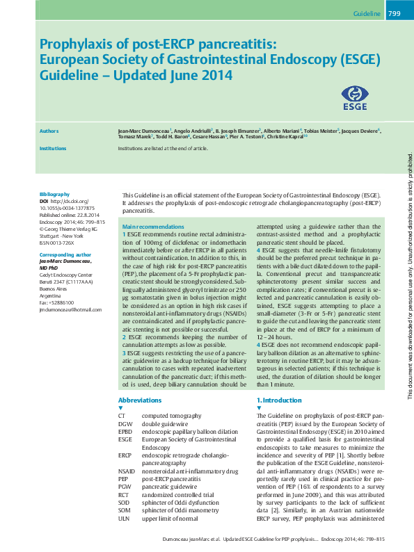 (PDF) Prophylaxis of post-ERCP pancreatitis: European Society of ...